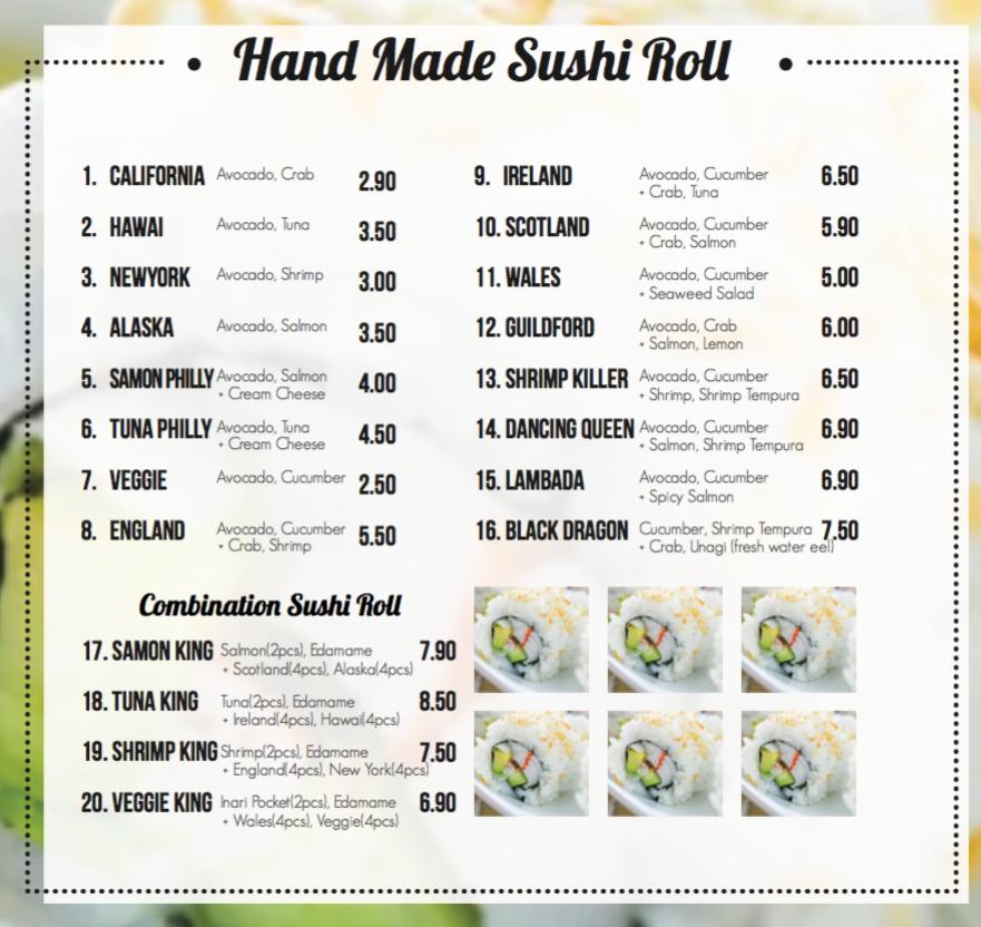 Menu at Hanki restaurant, Guildford