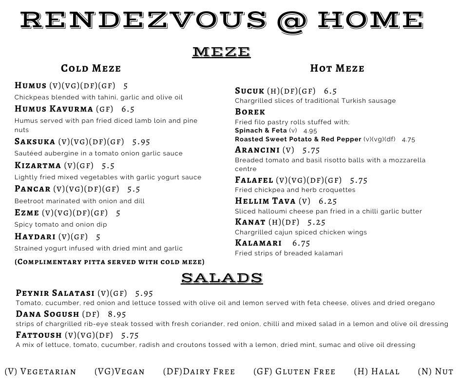 Menu at Rendezvous Nargile restaurant, Aberdeen