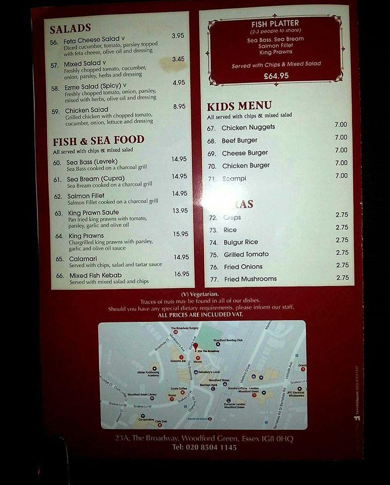 Menu at Shish Restaurant, Woodford, 23A The Broadway