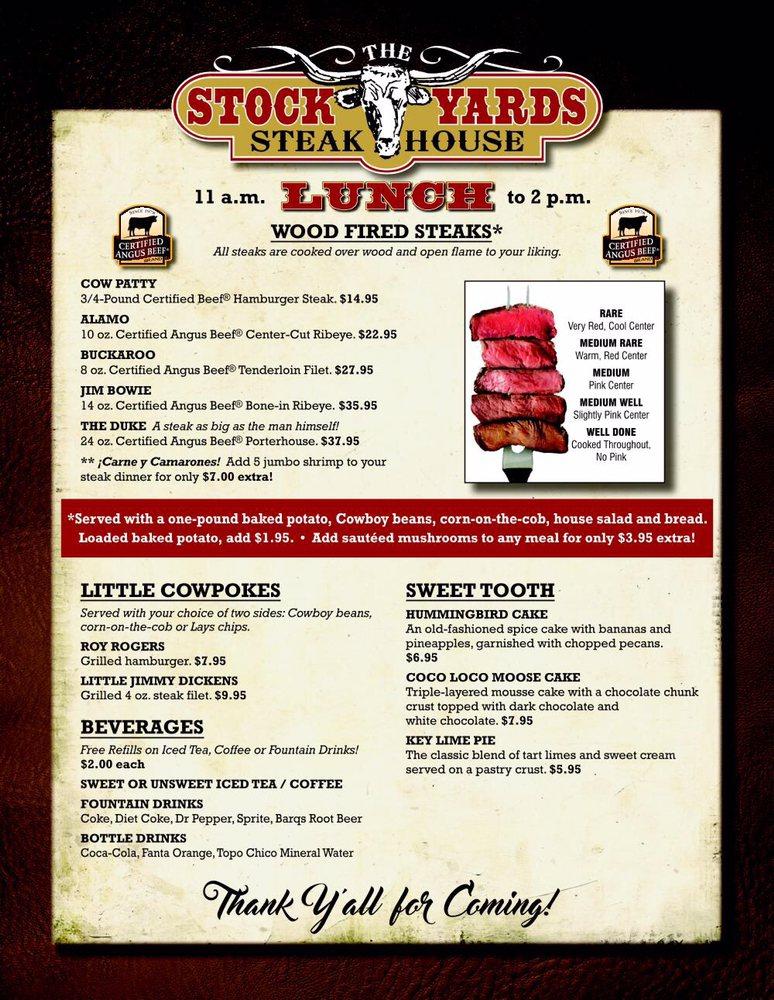 Menu at The Stockyards Steakhouse, Gladewater, W Upshur Ave