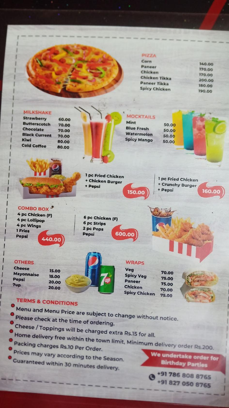 Menu at Yellow Belly, Anthiyur