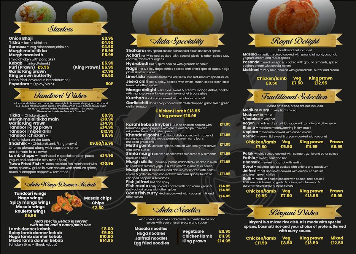 Menu at Aida Cuisine restaurant, Saint Leonards