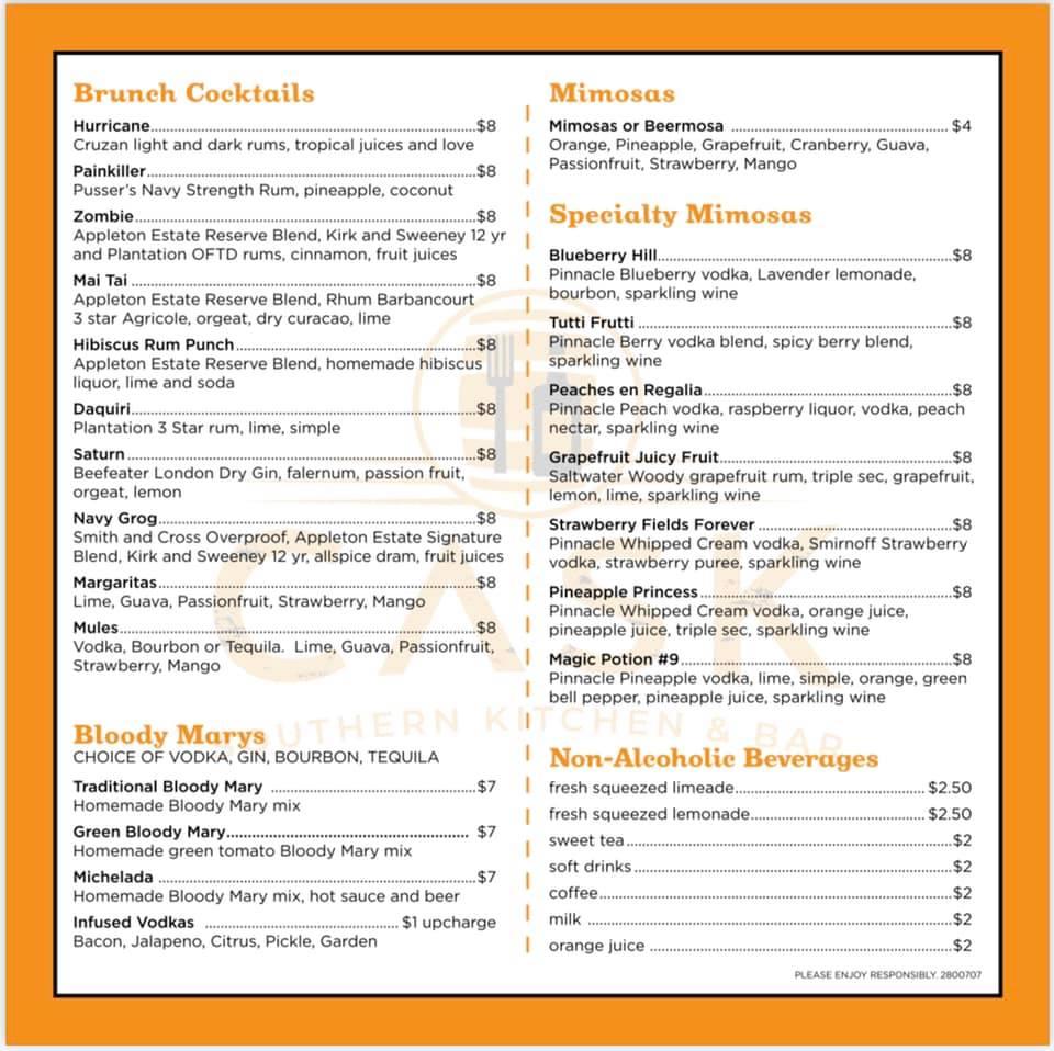 Menu at CASK Southern Kitchen & Bar, Louisville