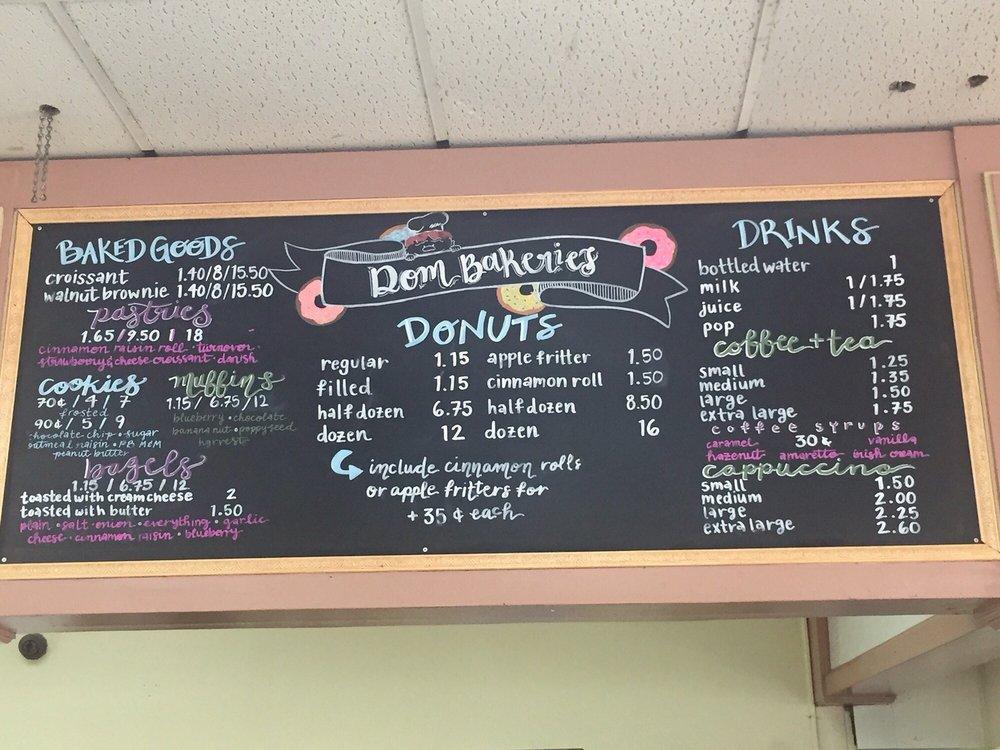 Menu at Dom Bakeries restaurant, Ypsilanti