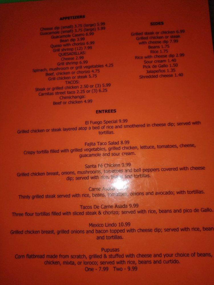Carta de El Fuego Restaurant, Nashville