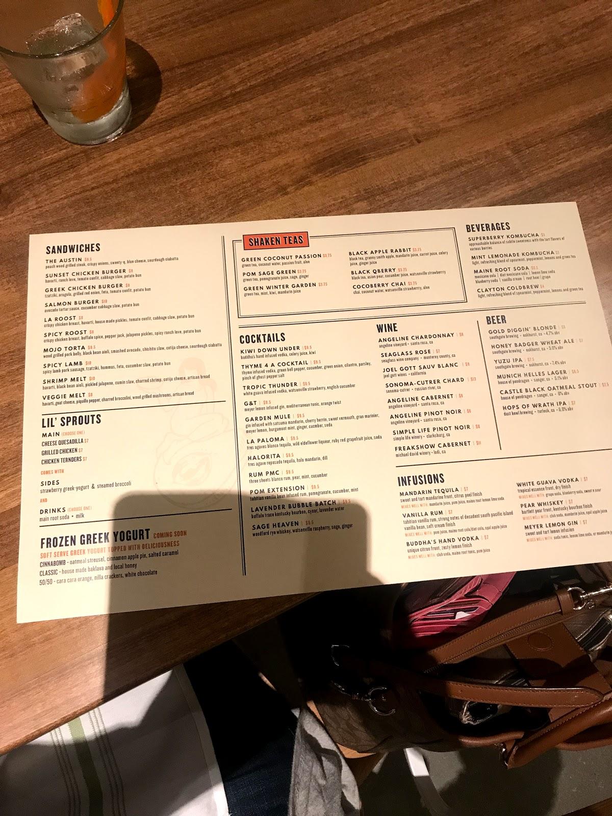 Menu at Heirloom restaurant, Fresno