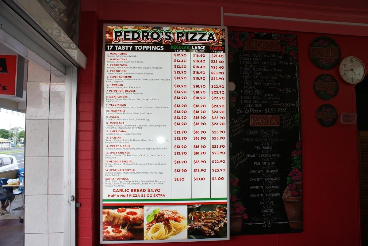 Menu at Pedros Pizza fast food, Cairns North