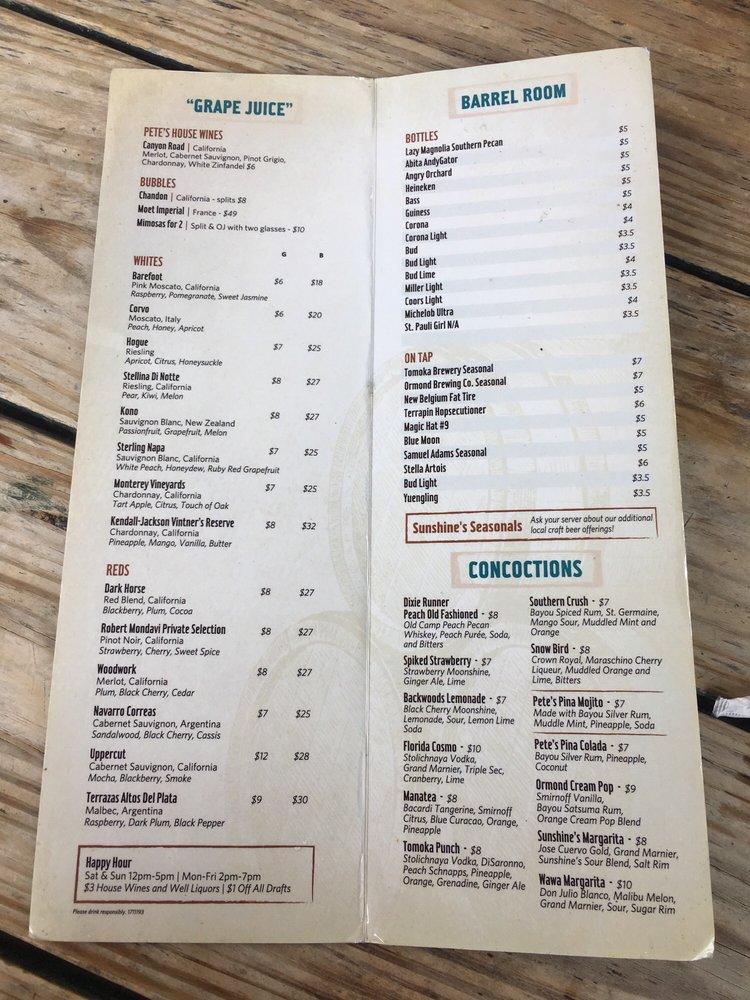 Menu at RiverGrille on the Tomoka restaurant, Ormond Beach, 950 US-1