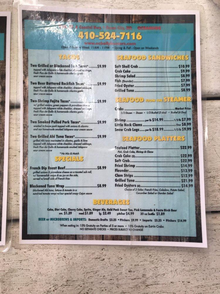 Carta del restaurante Belly Busters, Ocean City