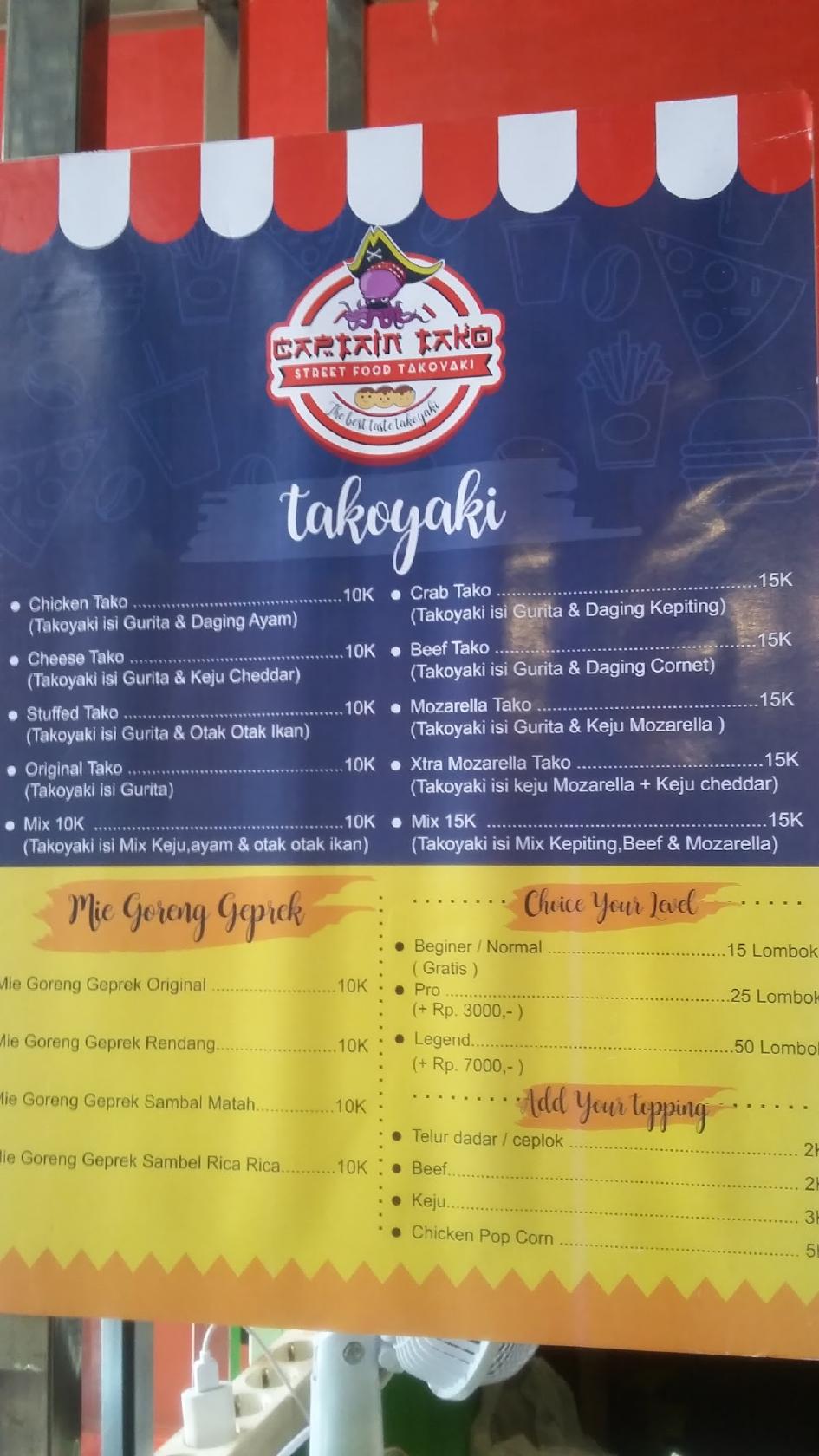 Menu at CAPTAIN TAKO - Street Food Takoyaki restaurant, Surabaya