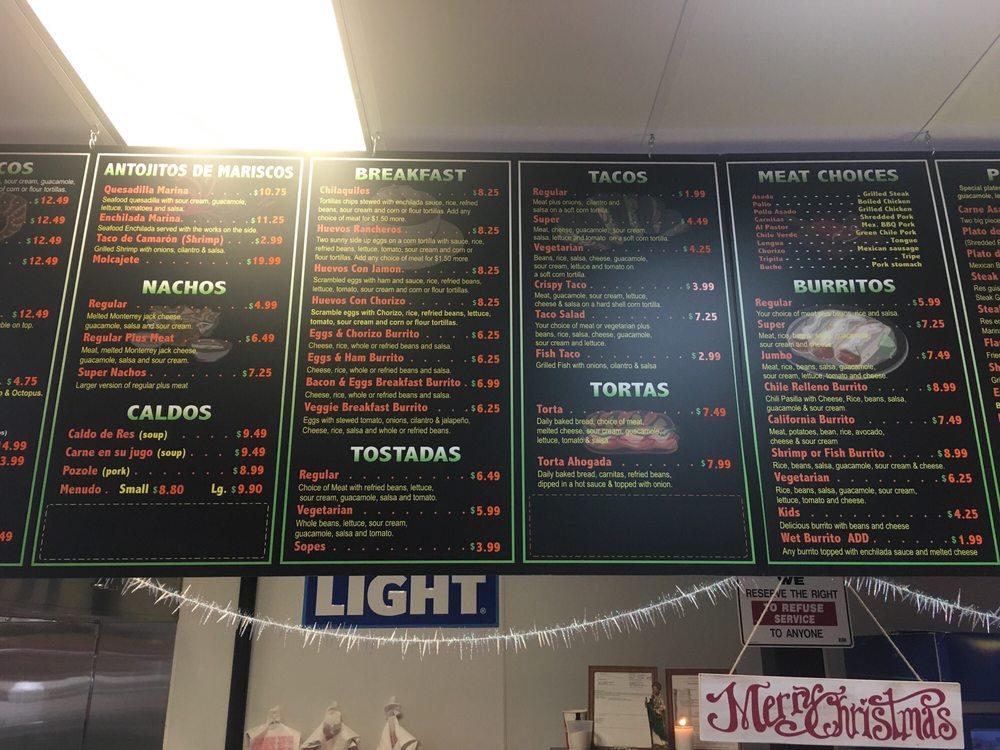 Menu at El Favorito Taqueria restaurant, Grass Valley, 574 Sutton Way
