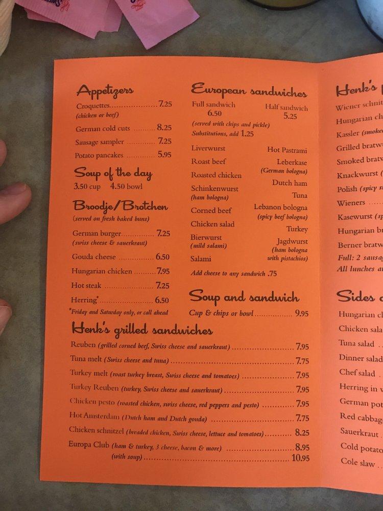 Menu at Henk's European Deli & Black Forest Bakery, Dallas