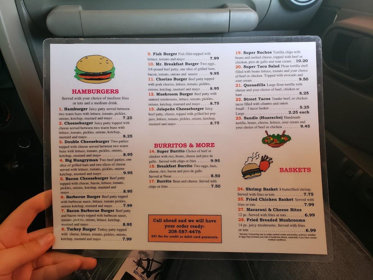 Menu at Highway 30 Drive-in restaurant, Mountain Home