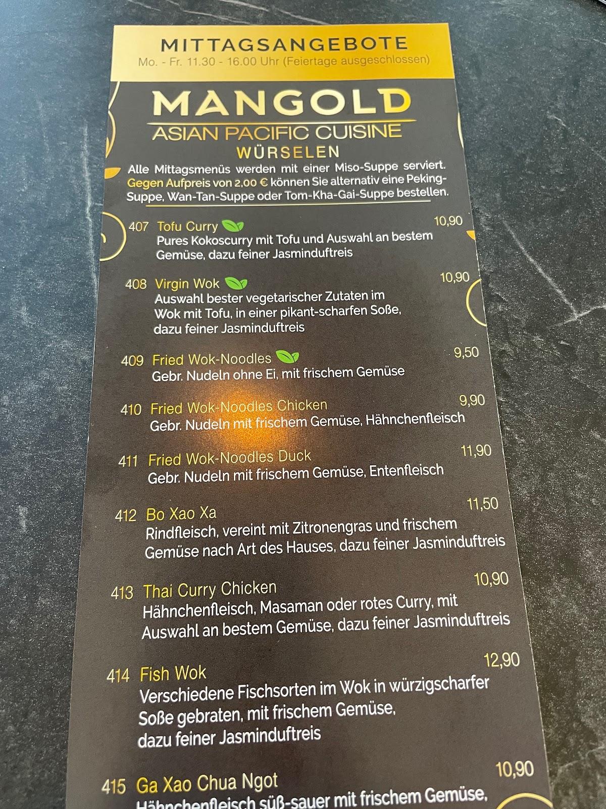 Speisekarte von Mangold Würselen Asian Pacific Cuisine restaurant, Würselen