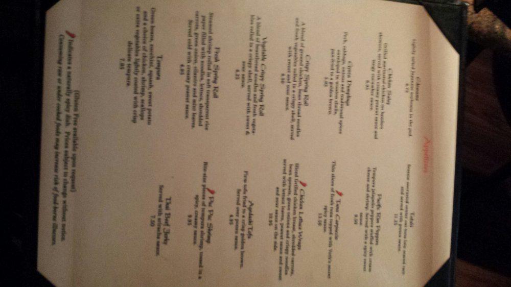 Menu at Pacific Rim restaurant, Sarasota