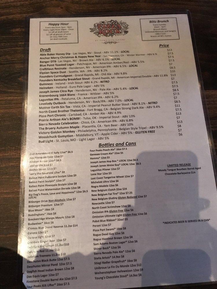 Menu at Pizza Rock pub & bar, Las Vegas, 201 N 3rd St