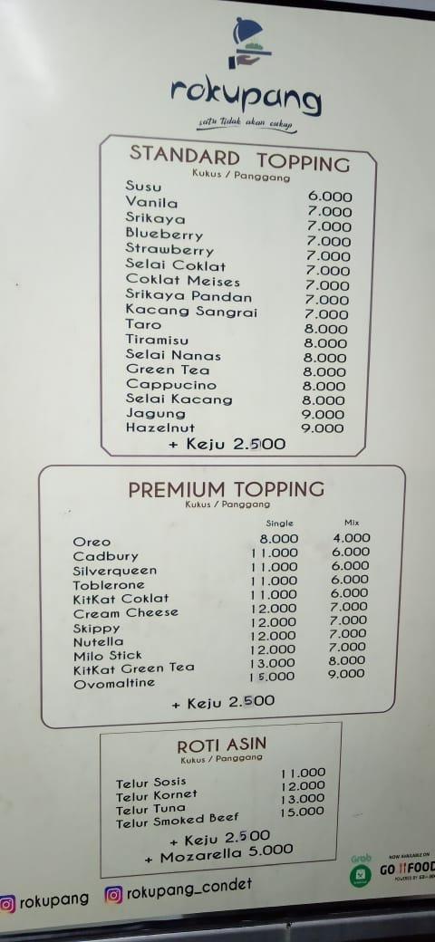 Menu at Rokupang Condet cafe, East Jakarta
