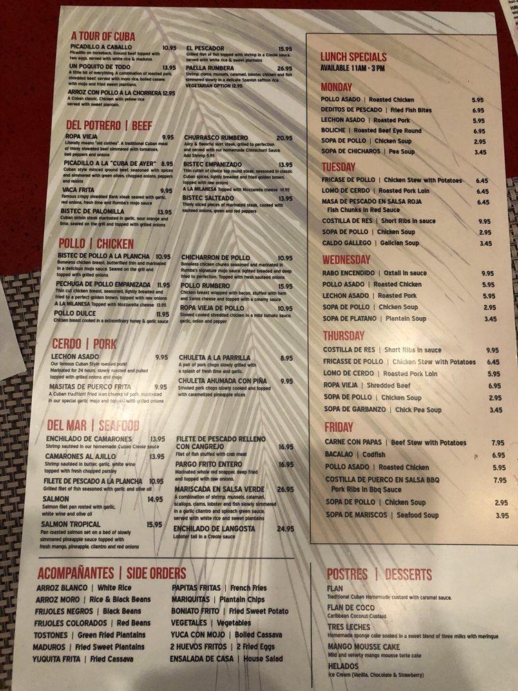 Menu at Rumba Cubana pub & bar, Jersey City