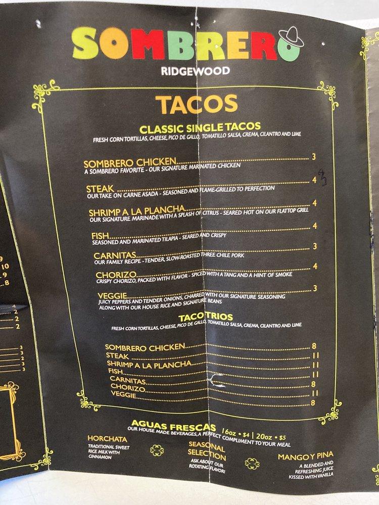 Carta de comida rápida Sombrero Tacoria, Ridgewood