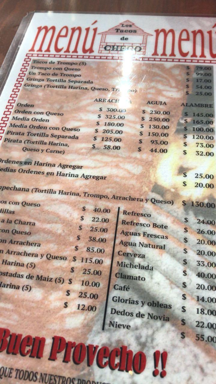 Carta del restaurante Tacos Checo, Saltillo
