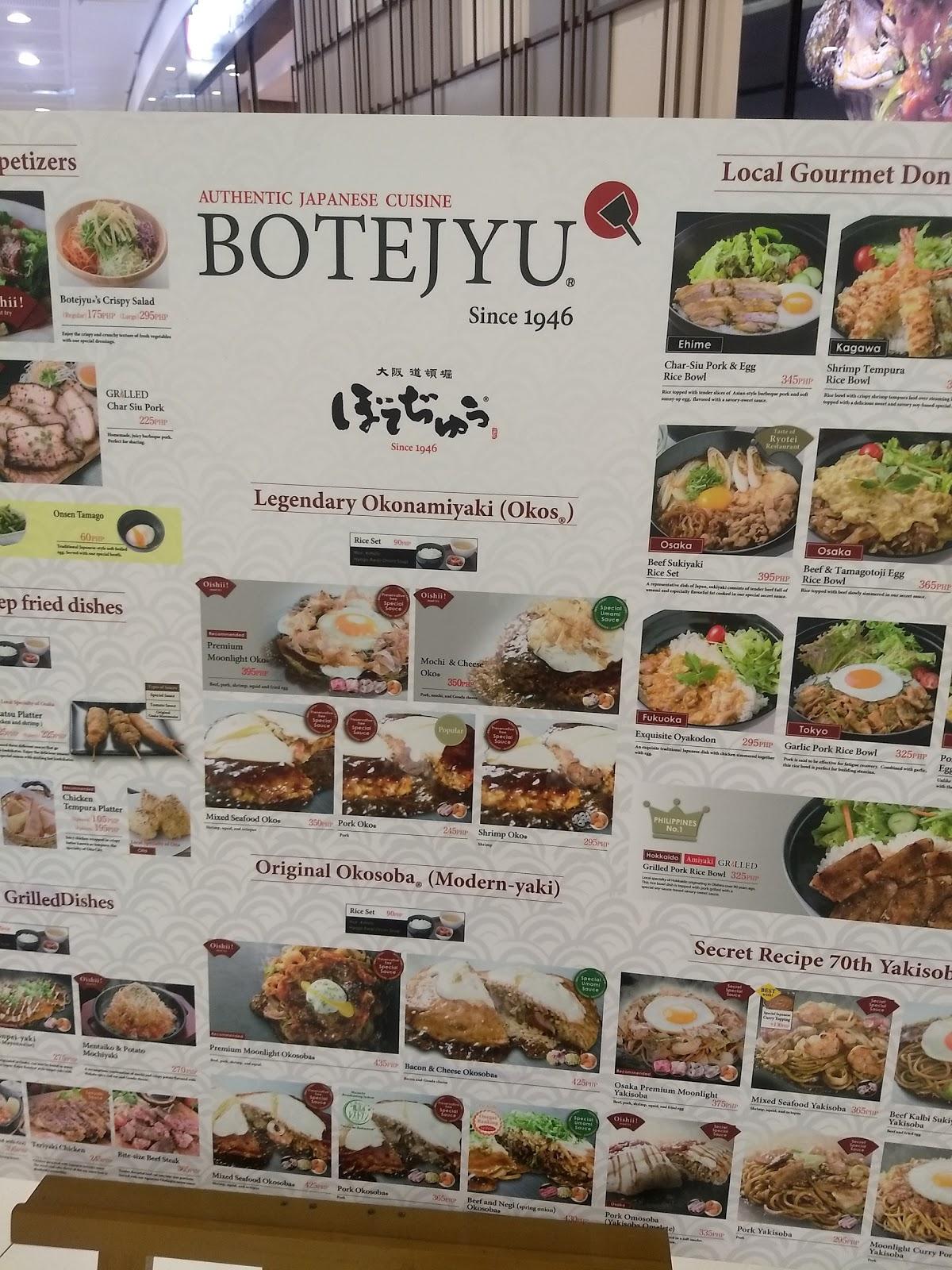Menu at Botejyu SM Mall of Asia restaurant, Pasay, GXPJ+P35