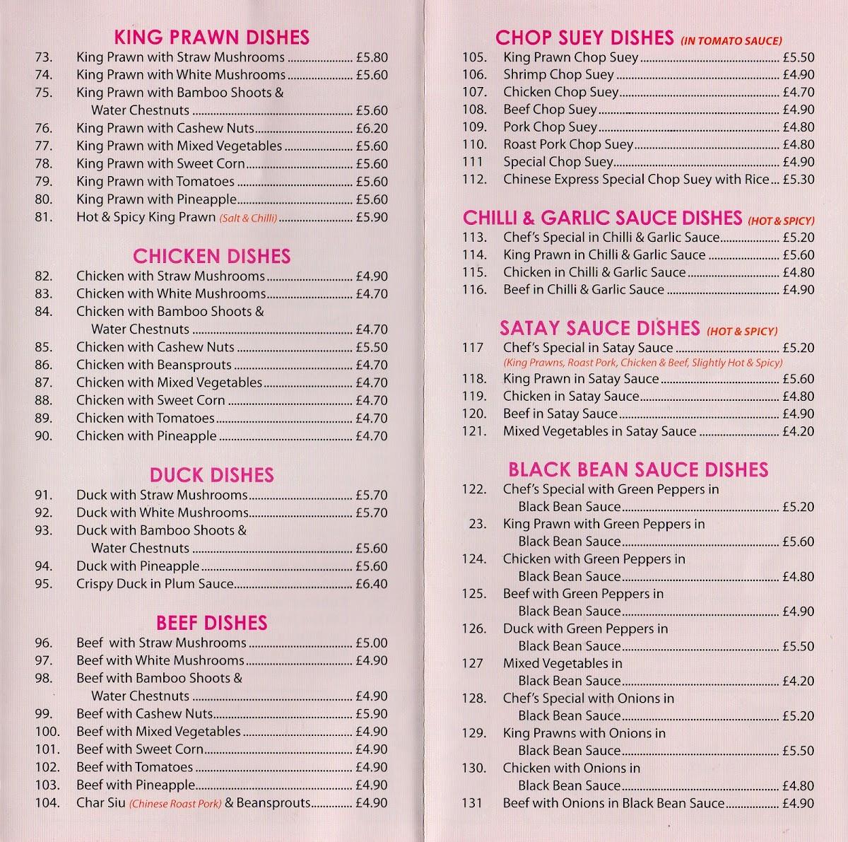 Menu at China Express fast food, Birmingham, 25 Kitt's Green Rd