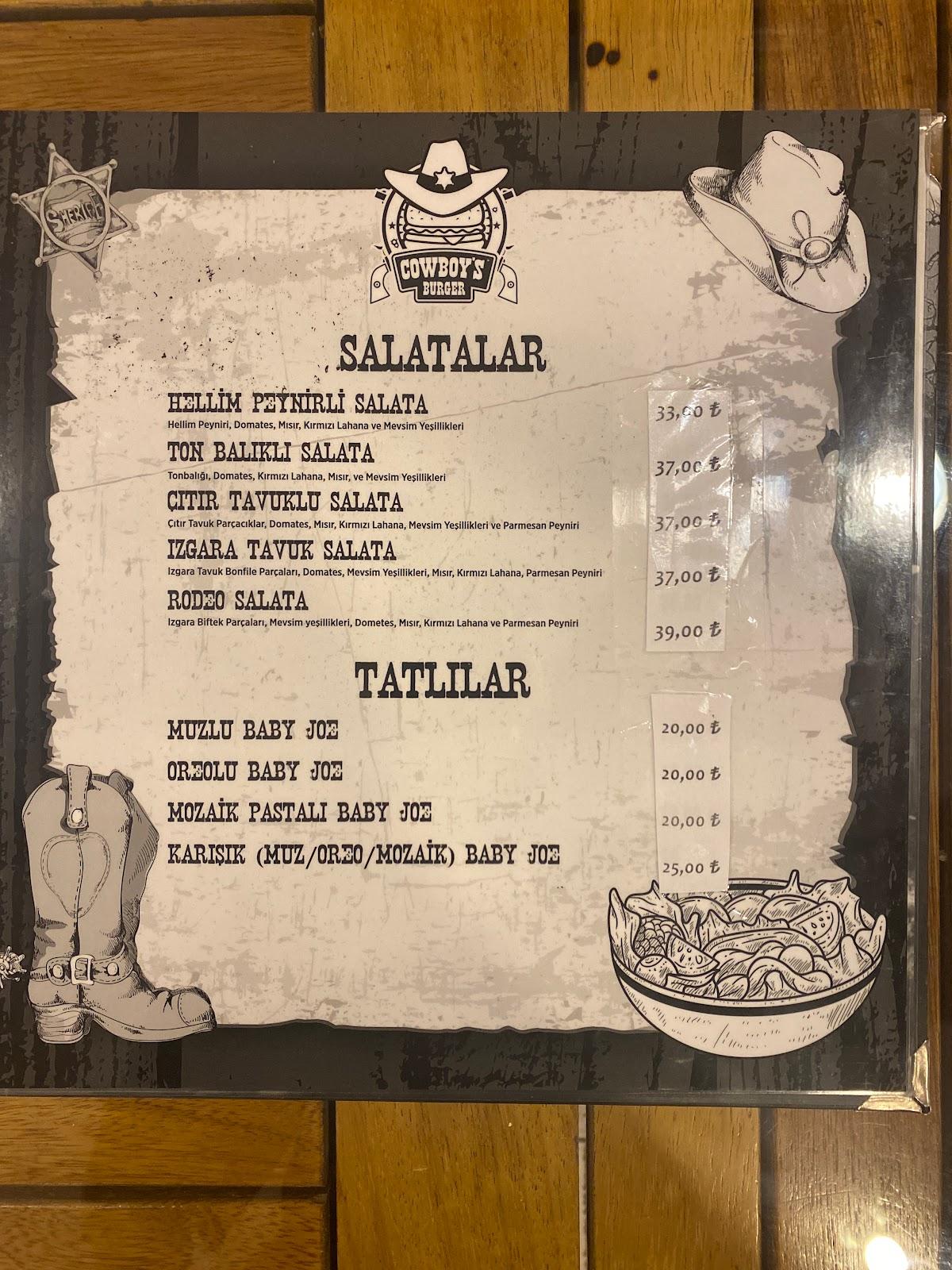 Menu at Cowboy’s Burger Yıldızevler, Ankara