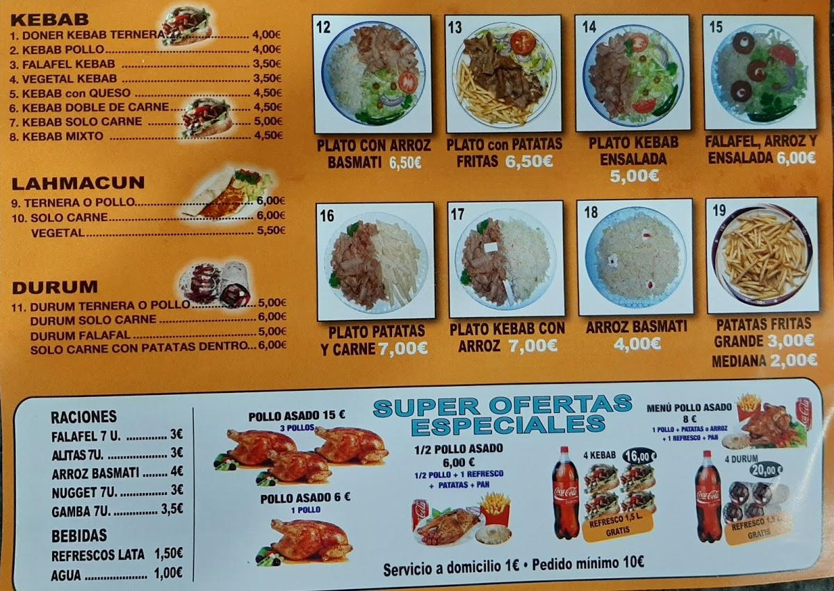 Menu at Doner Kebab Turco restaurant, Pamplona