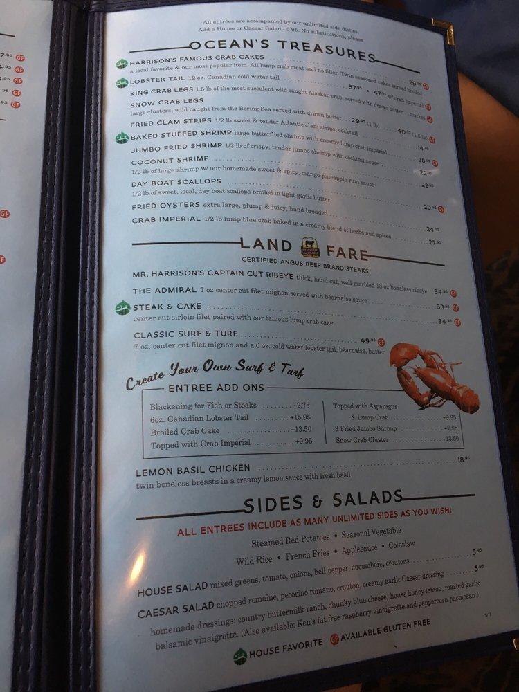 Menu at Harrison's Harbor Watch restaurant, Ocean City