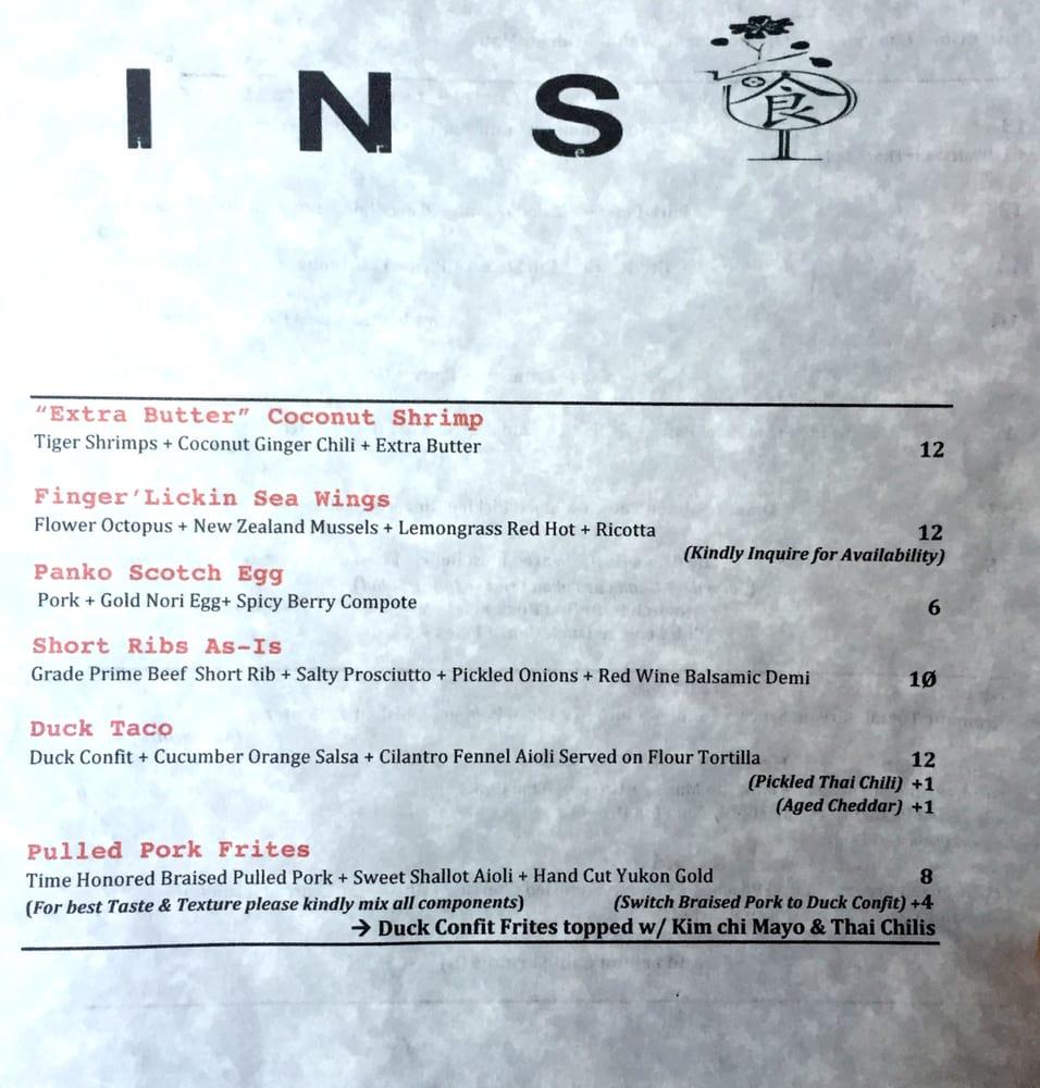 Menu at Inspire Restaurant, Markham, 144 Main Street Markham N #1