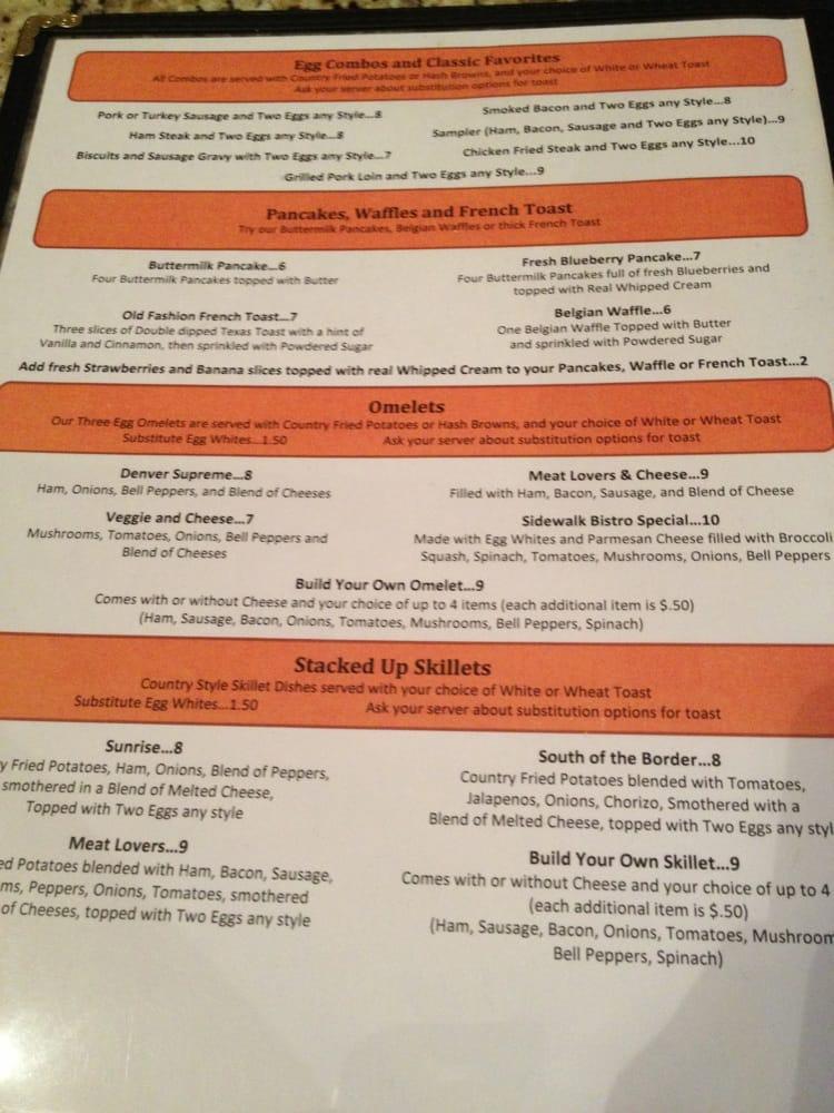 Menu at Sidewalk Cafe, Denton