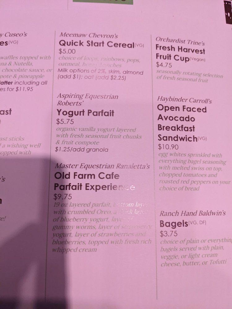 Menu at The Old Farm Cafe, Rochester