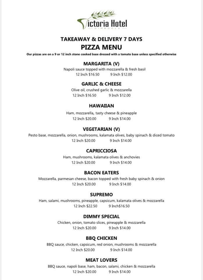 Menu at Victoria Hotel Dimboola pub & bar, Dimboola
