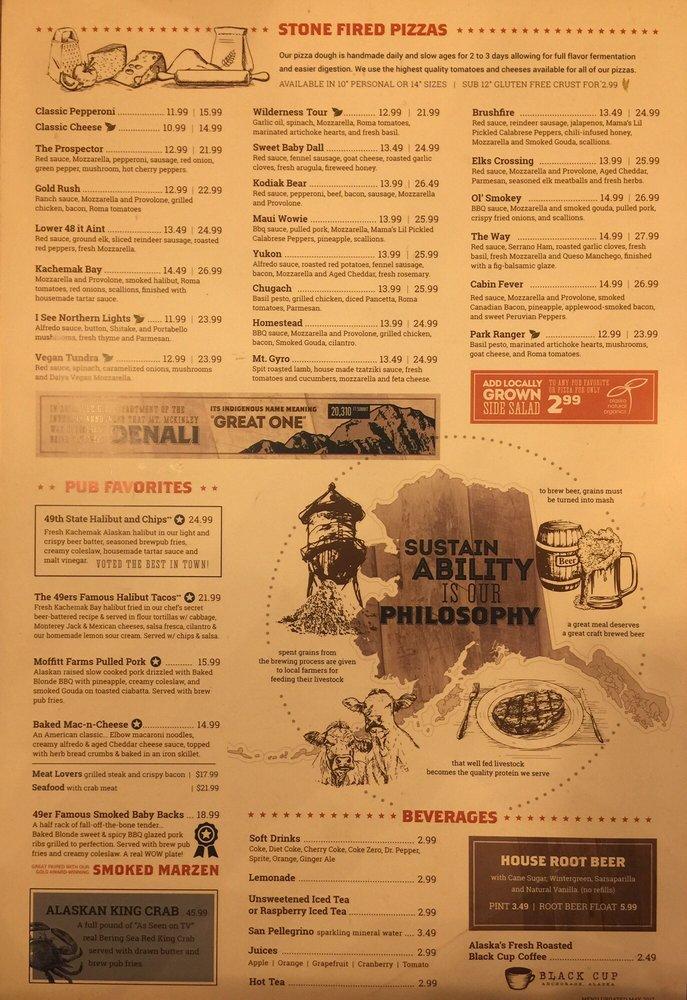 Menu at 49th State Brewing - Anchorage steakhouse, Anchorage
