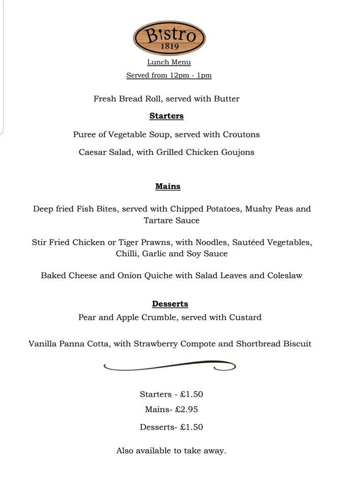 Menu at Bistro 1819 restaurant, Durham