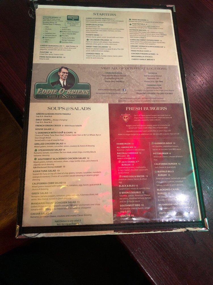 Menu at Eddie O'Briens Grille and Bar, Geneva