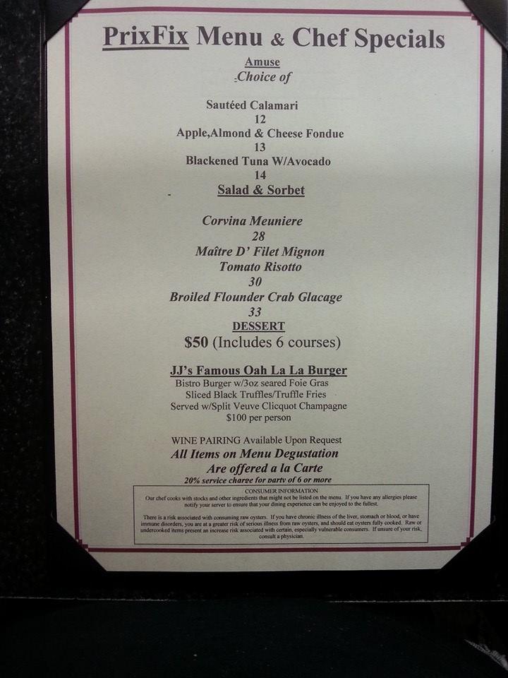 Menu at JJ's Bistro De Paris desserts, Jacksonville