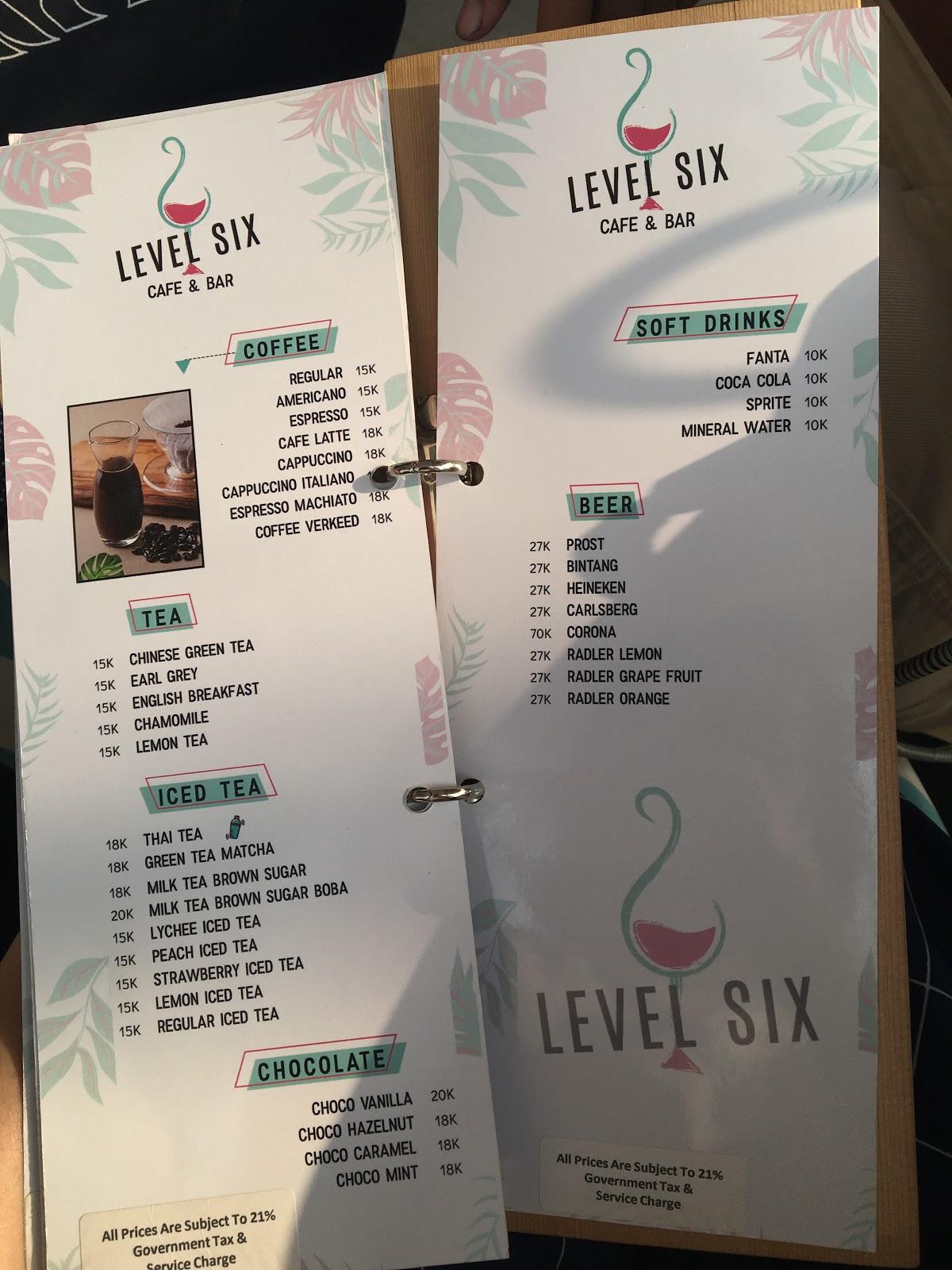 Menu at Level Six Cafe & Bar, Bandung