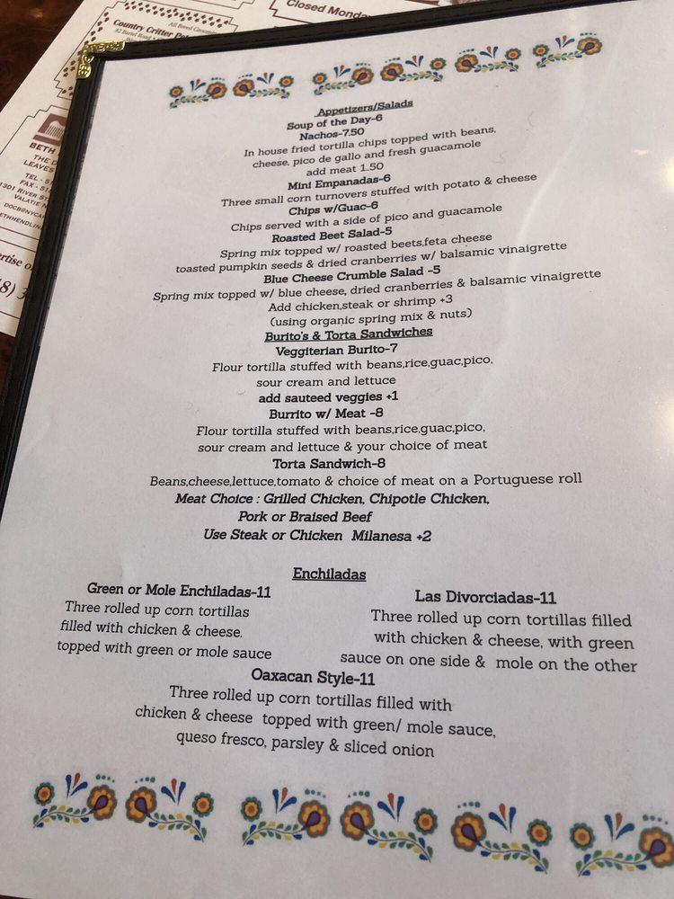 Menu at Magdalena's restaurant, Valatie