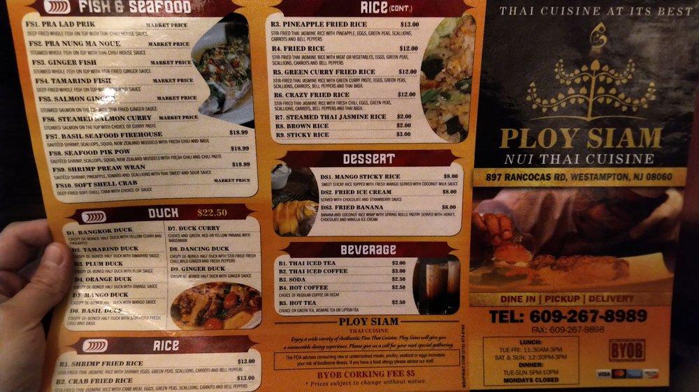 Menu at Ploy Siam Nui thai Cuisine restaurant, Westampton