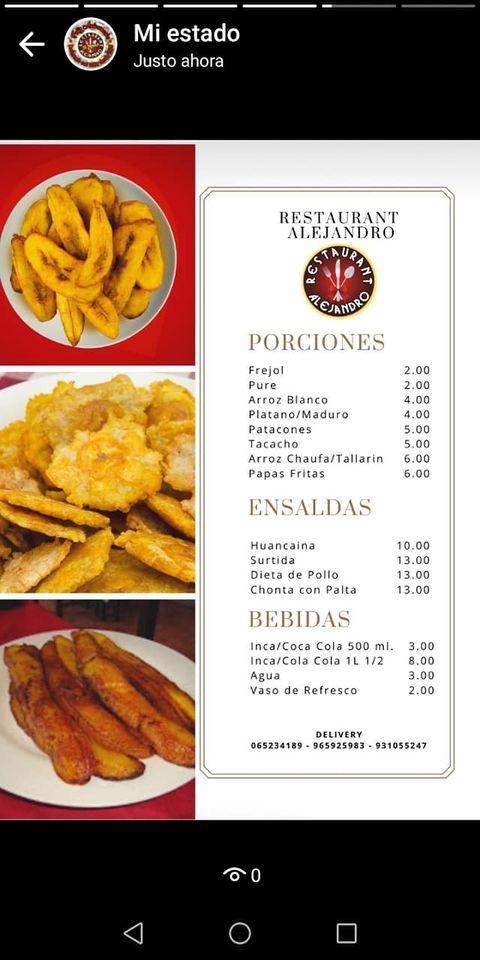 Menu at Restaurant de Alejandro, Iquitos