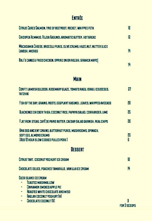 Menu at The General Café cafe, Tauranga