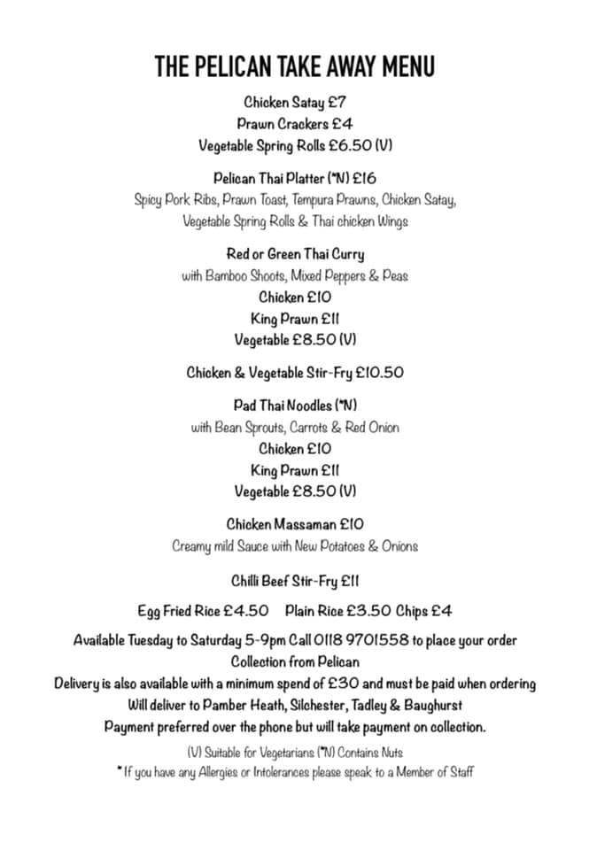 Menu at The Pelican pub & bar, Tadley