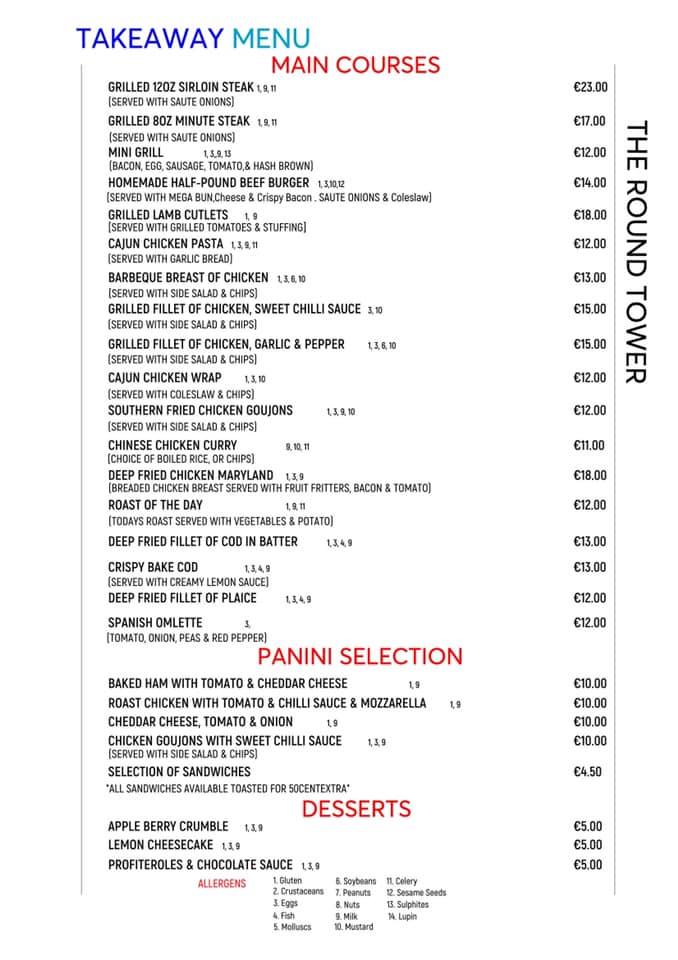 Menu at Round Tower Restaurant & Bar, Kells