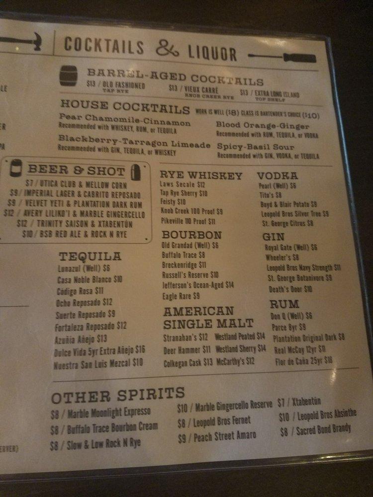 Menu at Work & Class pub & bar, Denver