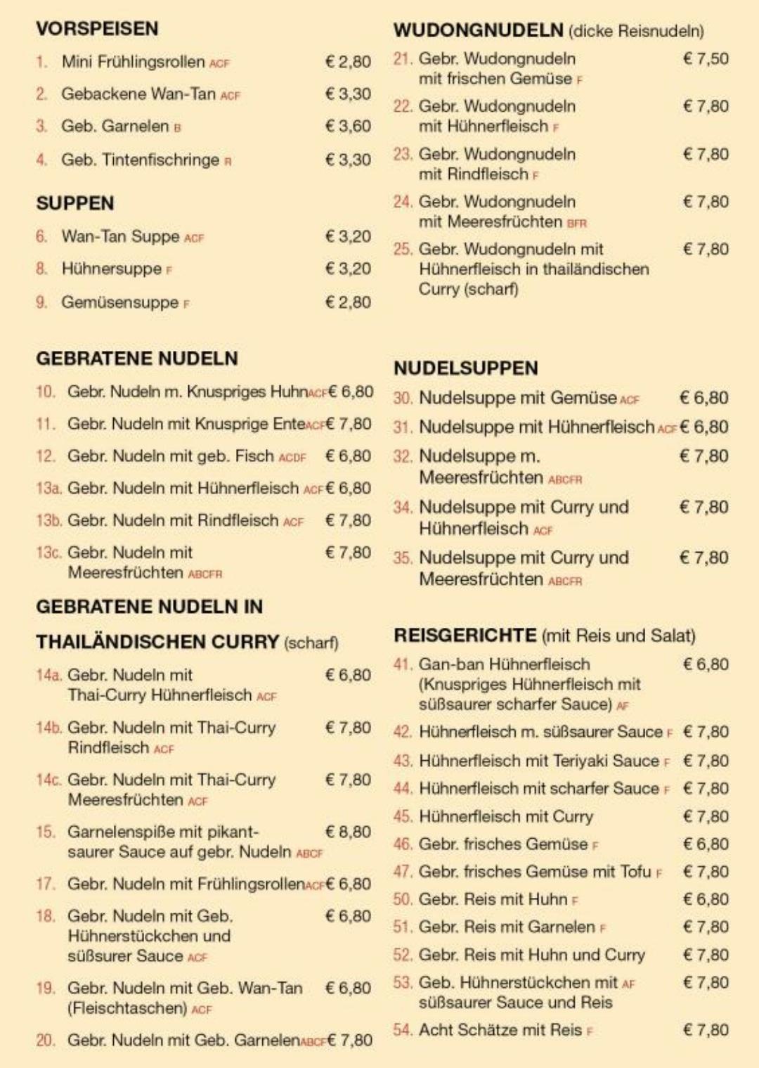 Speisekarte von Asia Noodle House restaurant, Tulln an der Donau