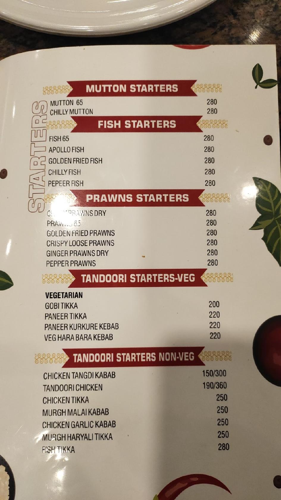 Menu at Bahar Cafe, Kadapa