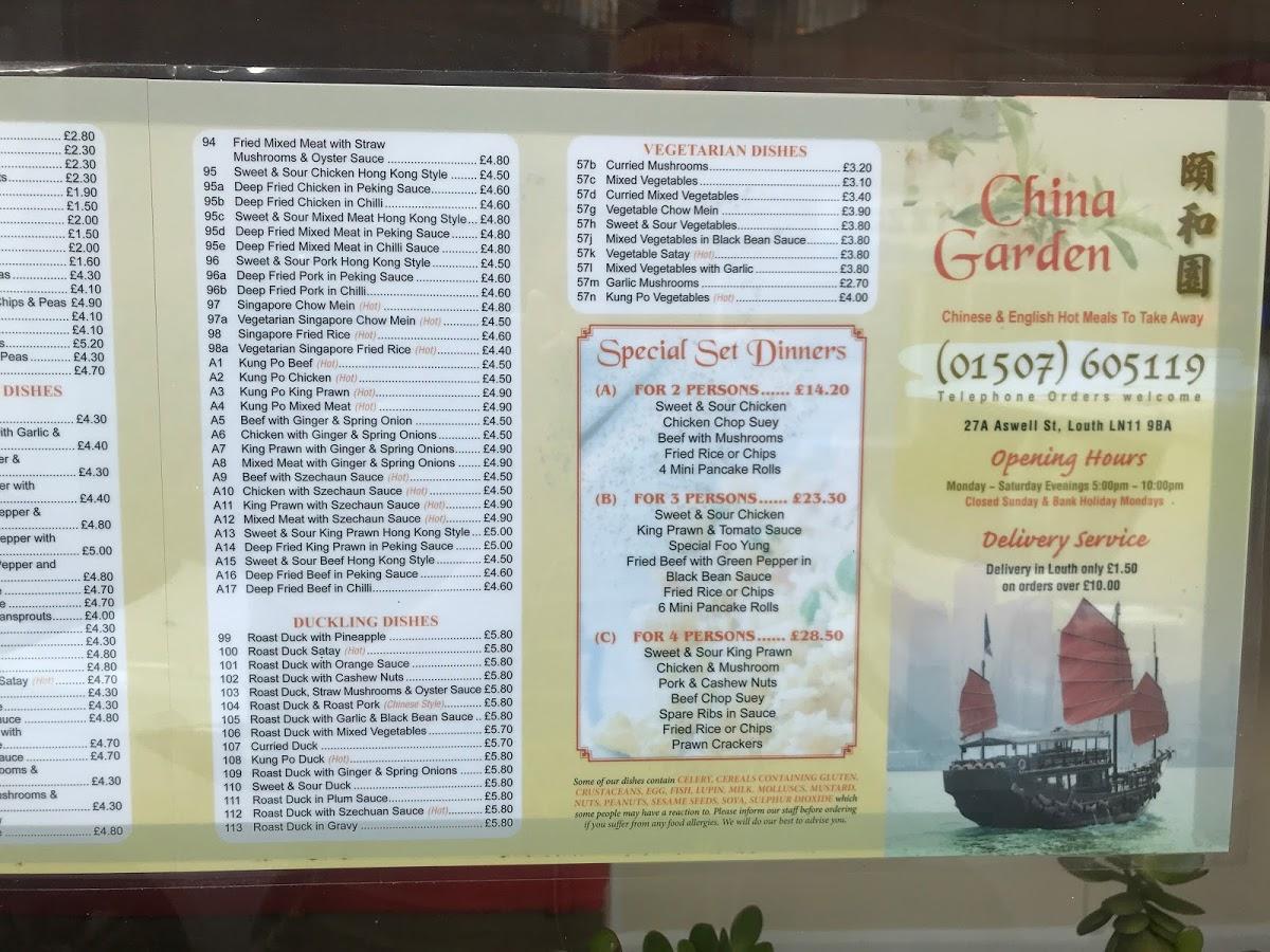 Menu at China Garden restaurant, Louth