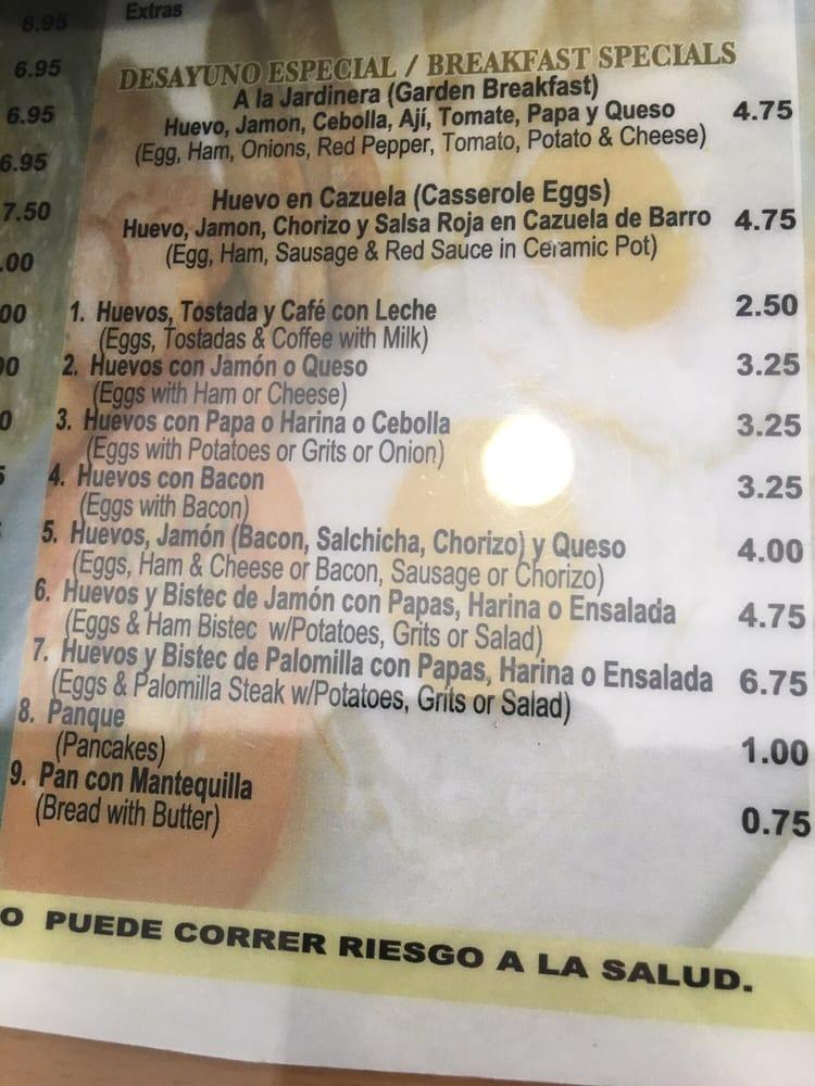 Menu at Dos Ruedas Restaurant, Palmetto Bay