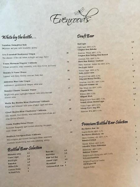 Menu at Evenrood's pub & bar, Bangor